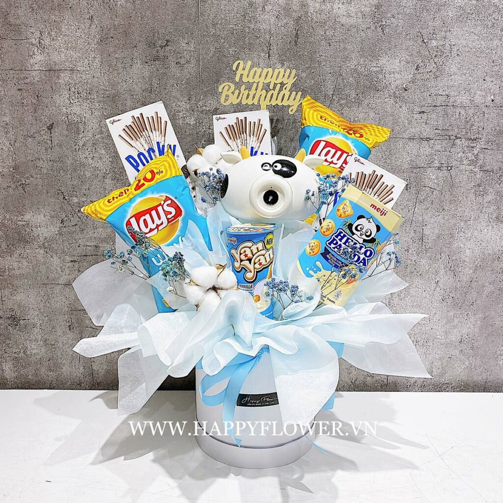 HỘP SNACK MIX BLUE SKY BÒ SỮA - SMALL SIZE (hộp trắng) | Happy Flower