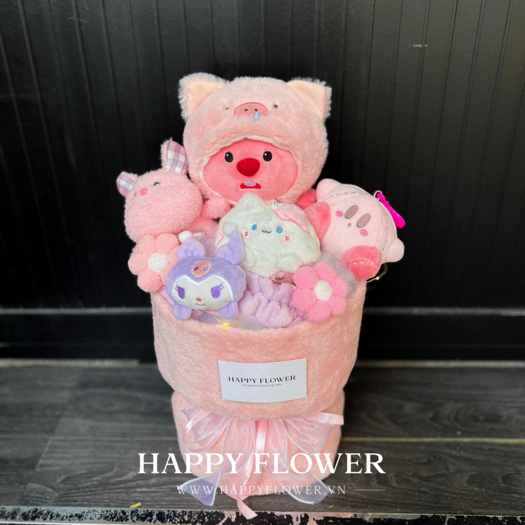 83 - BÓ GẤU BÔNG LOOPY MIX TONE HỒNG NHẠT | Happy Flower